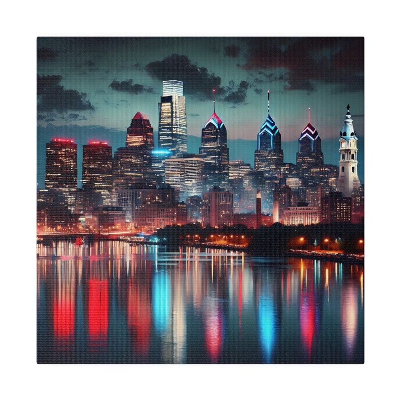 Canvas Print, Philadelphia Skyline Wall Art, Cityscape Decor, Red White ...