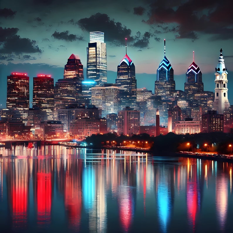 Philadelphia Skyline Art Print- Neon Futuristic Cityscape Wall Decor ...