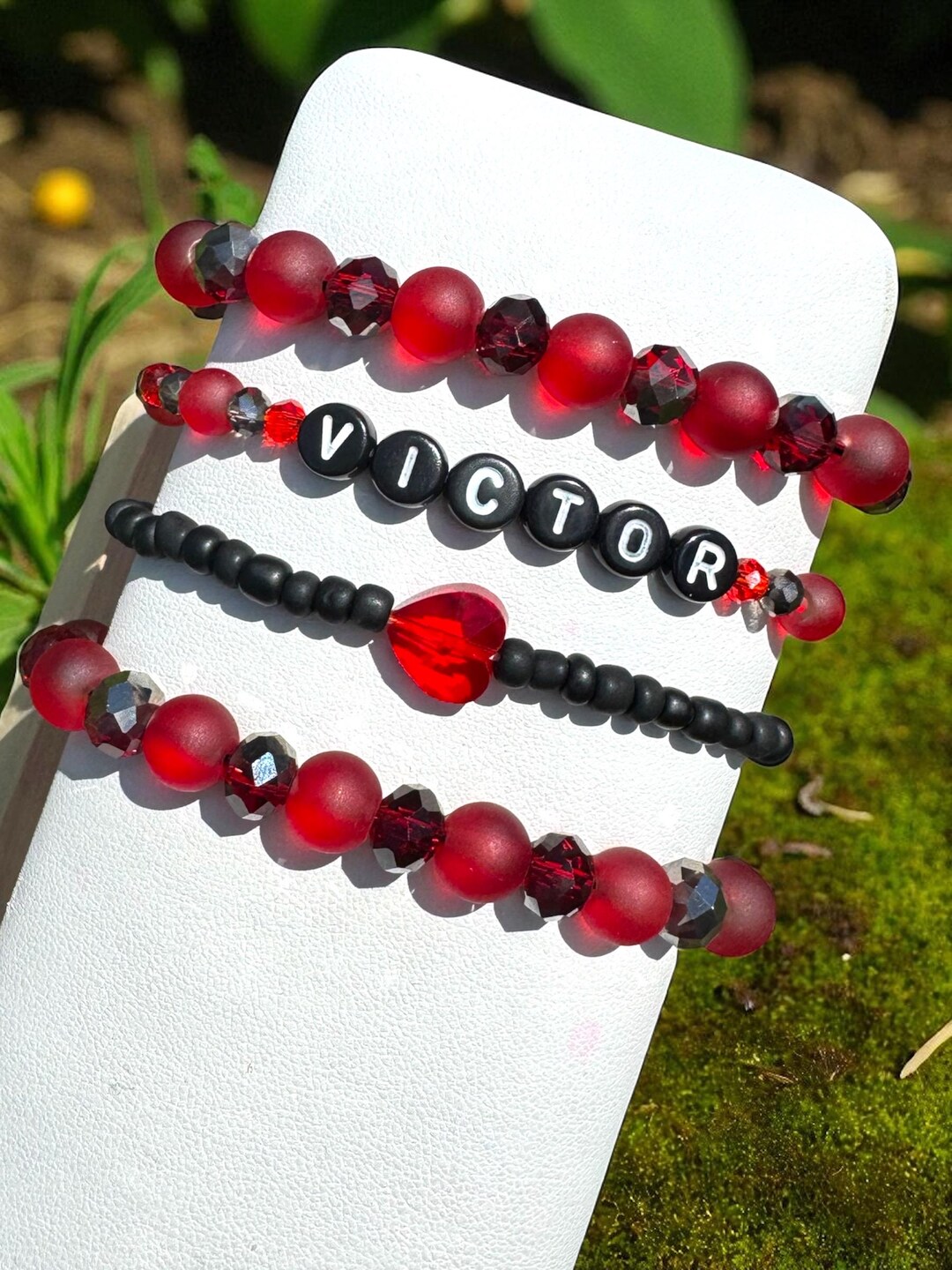 Victor Vampire Zombies Bracelet Stack: Two-tone Red & Black Beaded ...
