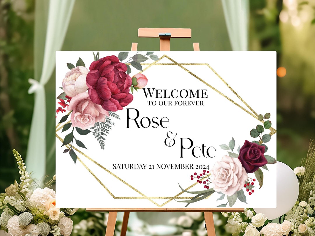 Burgundy Wedding Welcome Sign Template Template Wedding Invitation ...