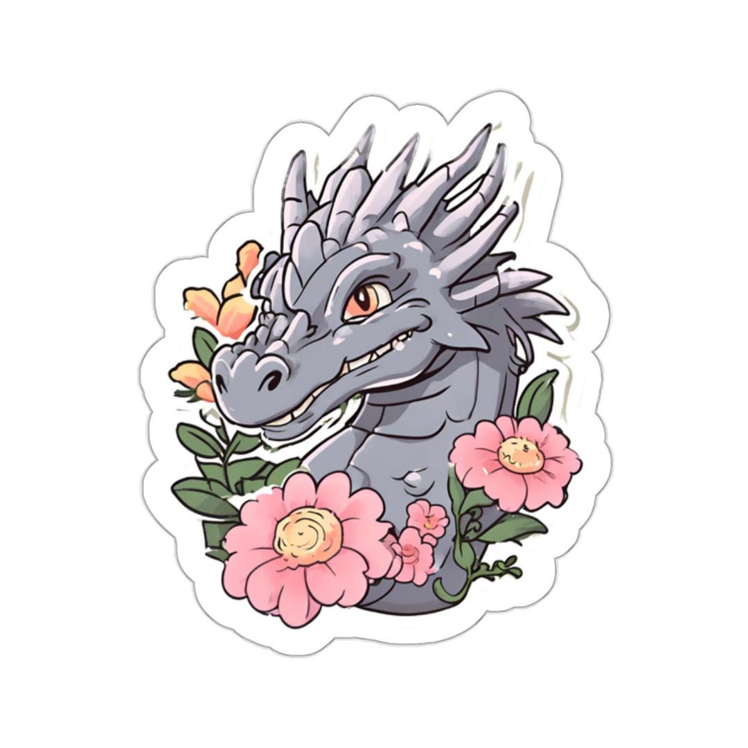 Fantasy Dragon Sticker - Dragon With Flowers, TOG, Fantasy Sticker ...