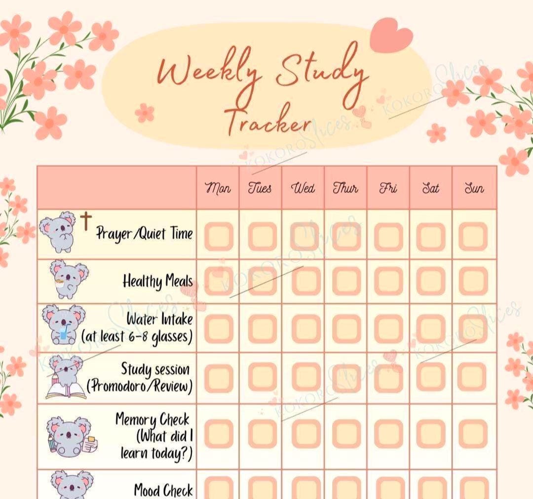 Printable Weekly Study Tracker: Student Planner (instant Download) - Etsy