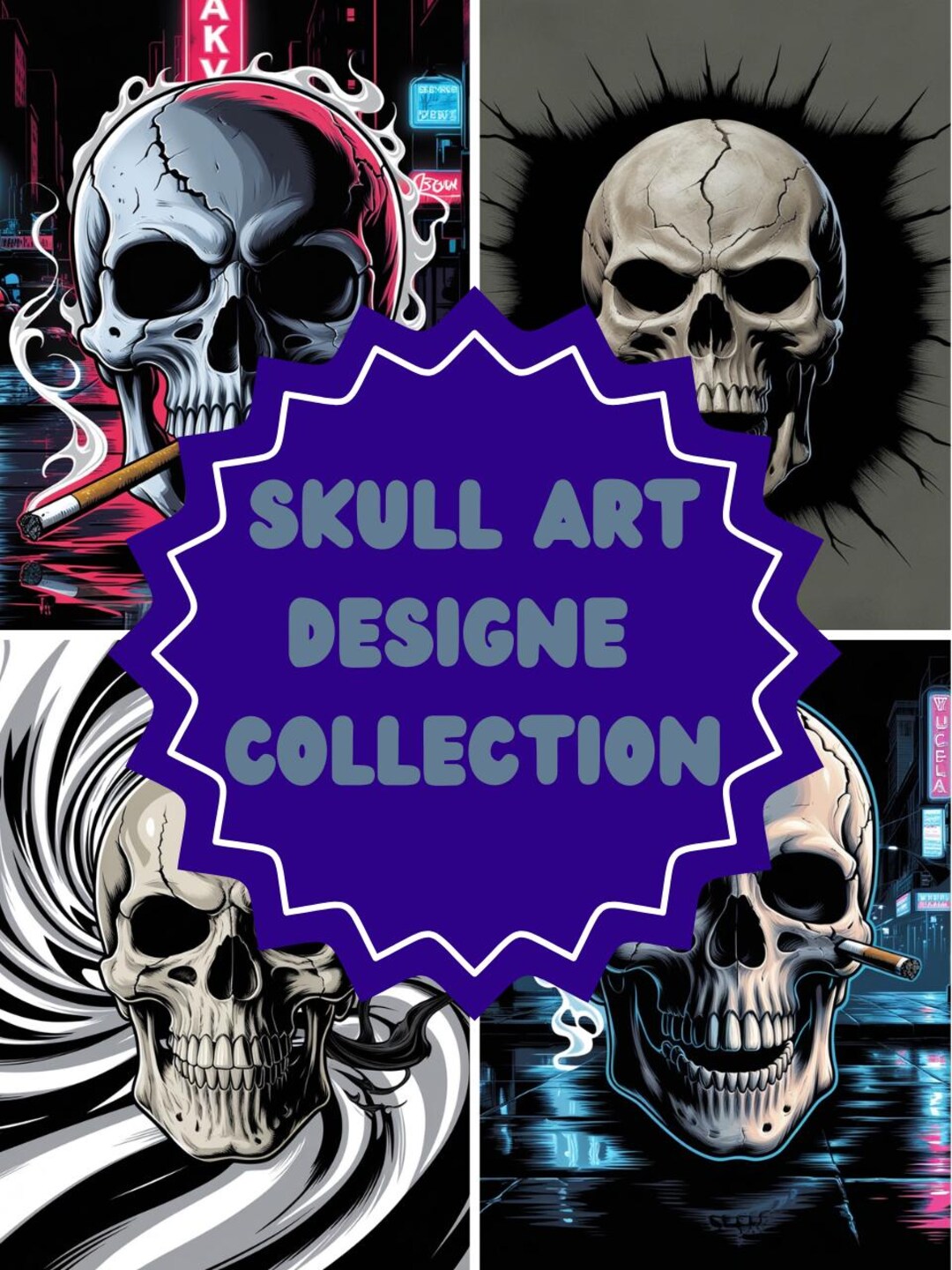 Skull Art Design Collection set of 4 - Etsy