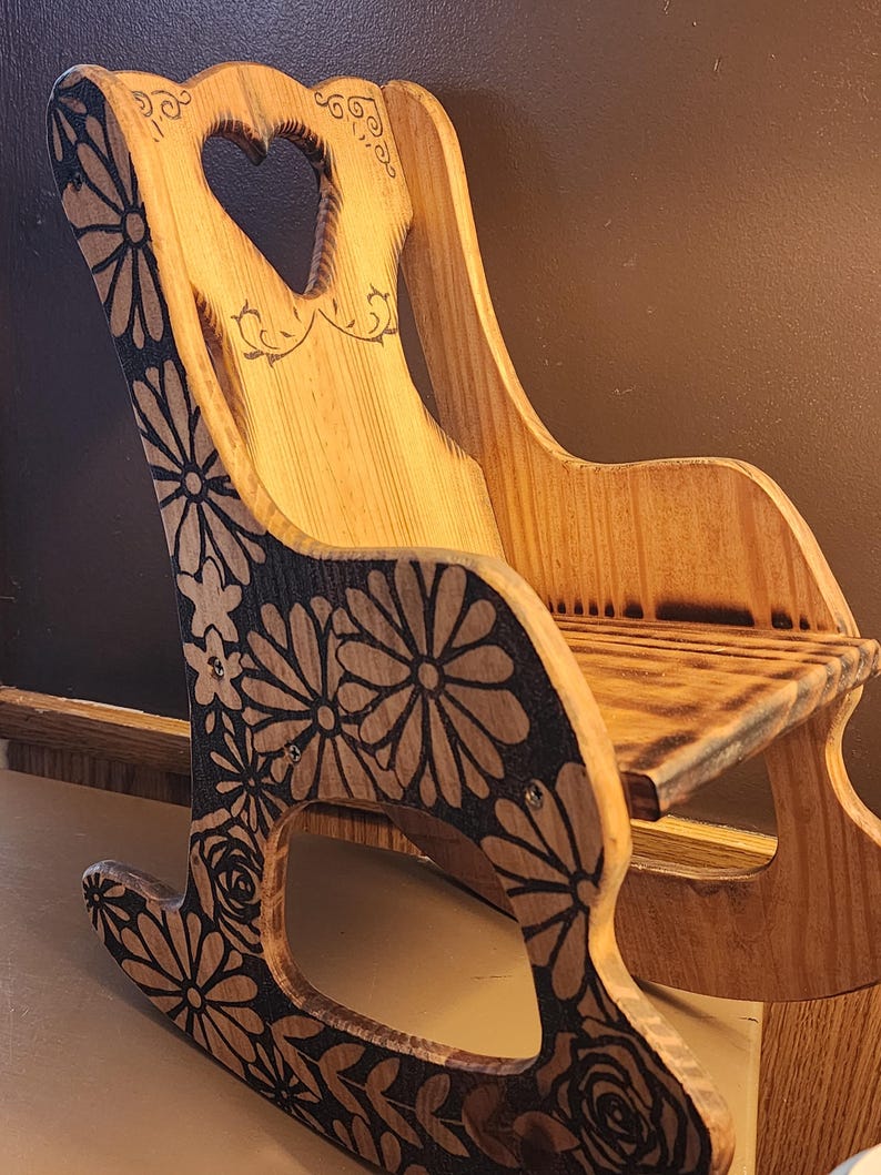 Woodburned Doll Sized Rocking Chair Handmade - Etsy