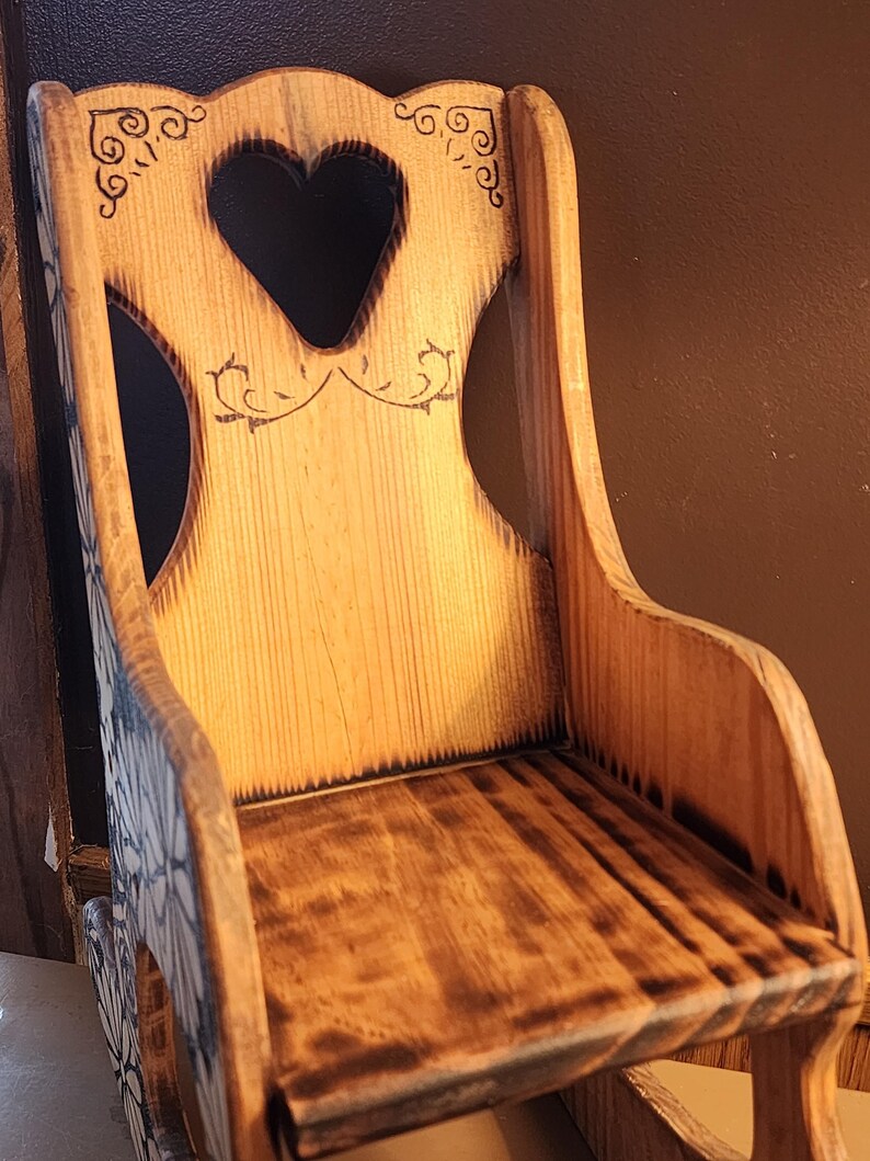 Woodburned Doll Sized Rocking Chair Handmade - Etsy