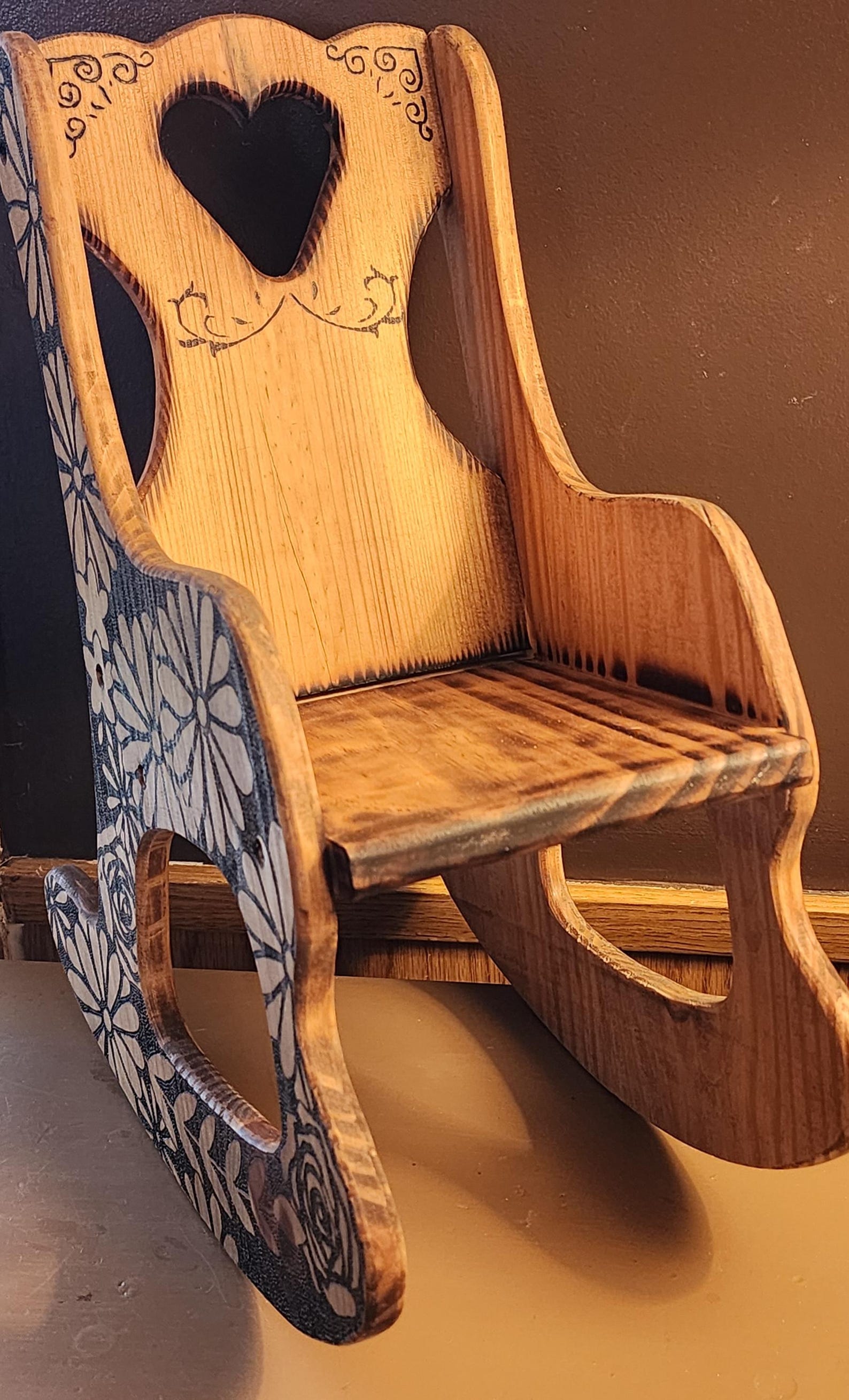 Woodburned Doll Sized Rocking Chair Handmade - Etsy