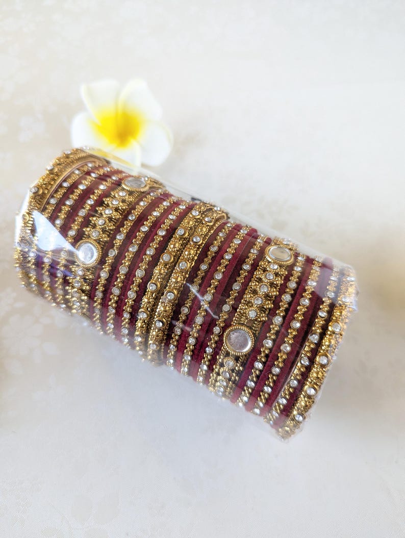 Mirror Velvet Bangles: Stone Studded Sheesha Chudiya Bangle Set - Etsy