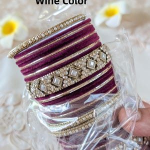 Mirror Velvet Bangles: Stone Studded Sheesha Chudiya Bangle Set, Indian ...