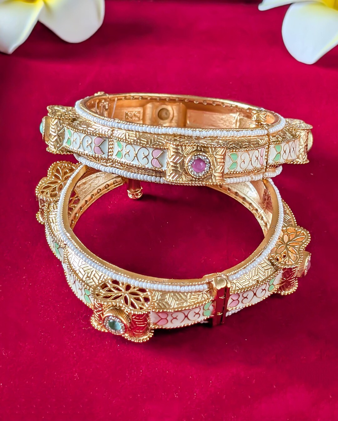 Meenakari Bangles: Antique Gold Rajwadi Kada With Pastel Beads - Etsy