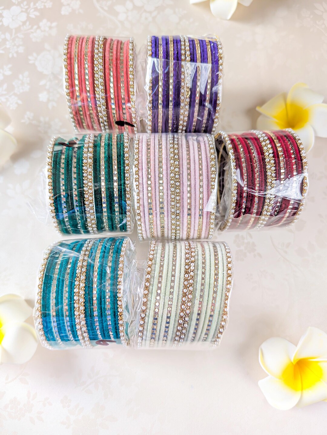 Velvet Churi Bangle Set: Silver Metal & Moti Bangles (set of 20) - Etsy