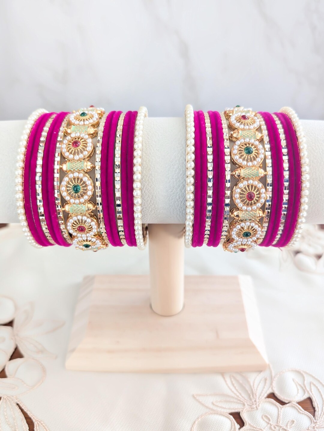 Rani Velvet Bangle Set: Kundan, Beads, and Moti Bangles (30 Piece) - Etsy
