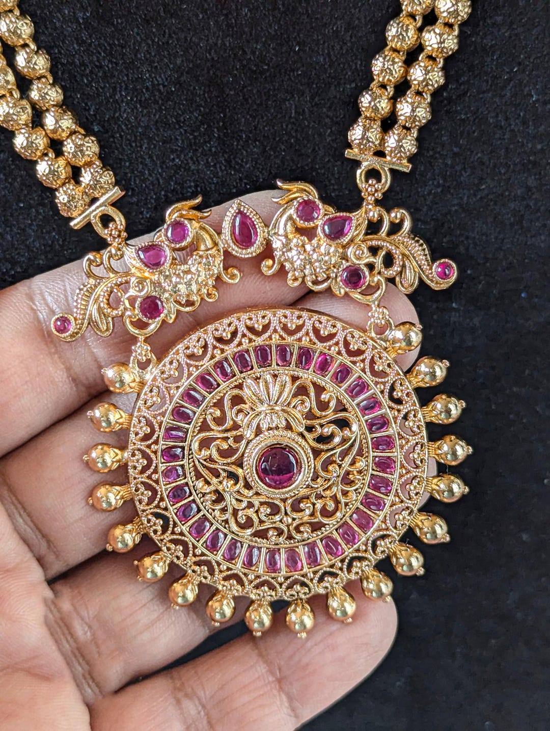 Ruby -gold Toned Traditional Indian Rani Haar Necklace Set/ Peacock ...