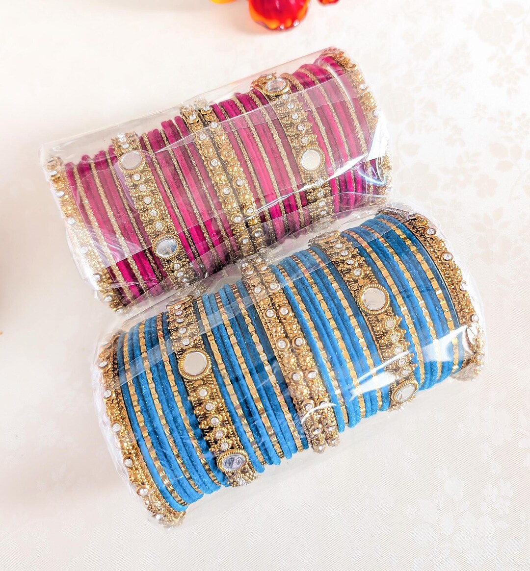 Rani and Firozi Mirror Work Chudiya / Beautiful Mirror and Sheesha Work ...