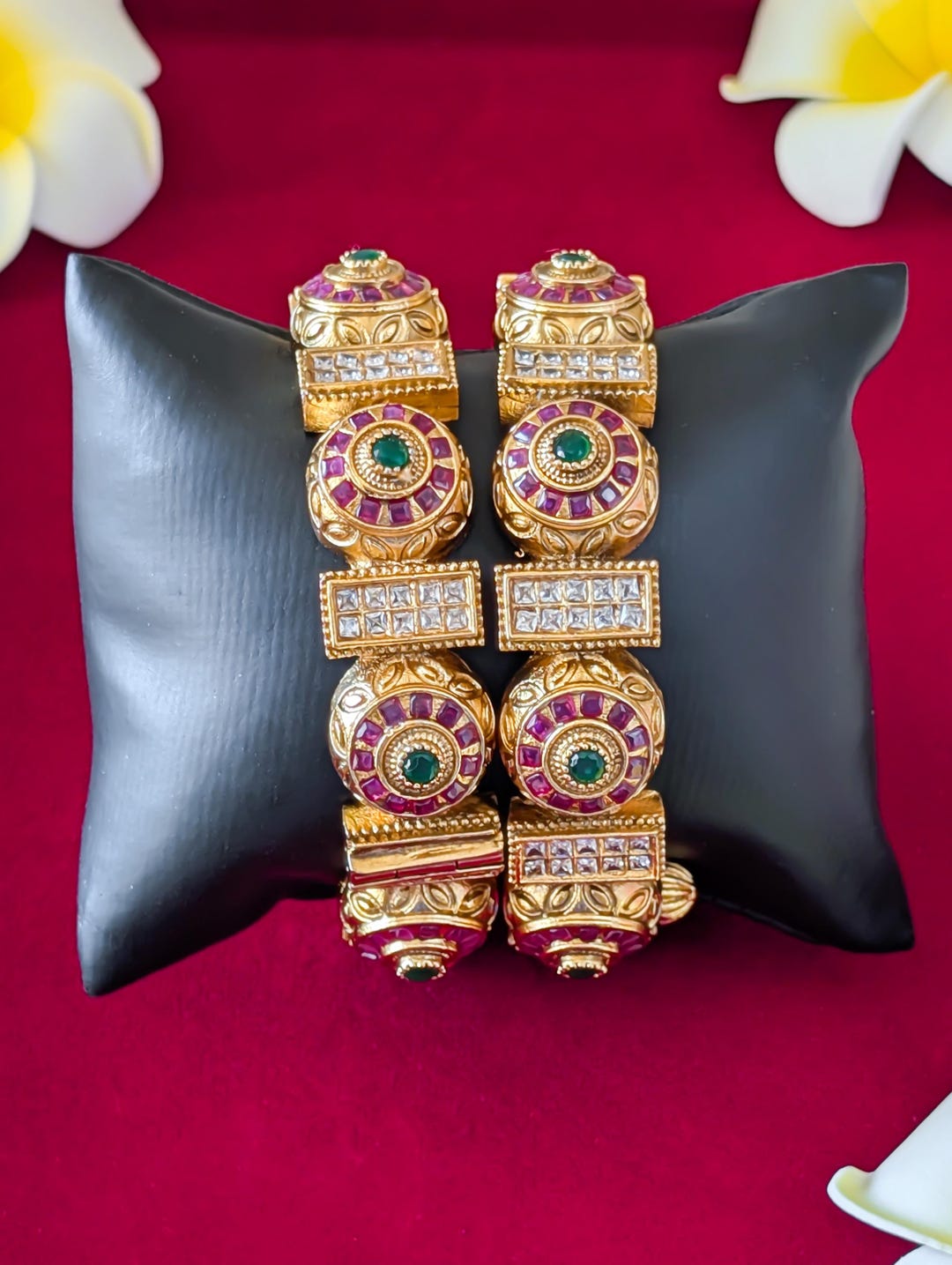 Handcrafted Rajwadi Bangles: Ruby Tone Gold Plated Kada - Etsy