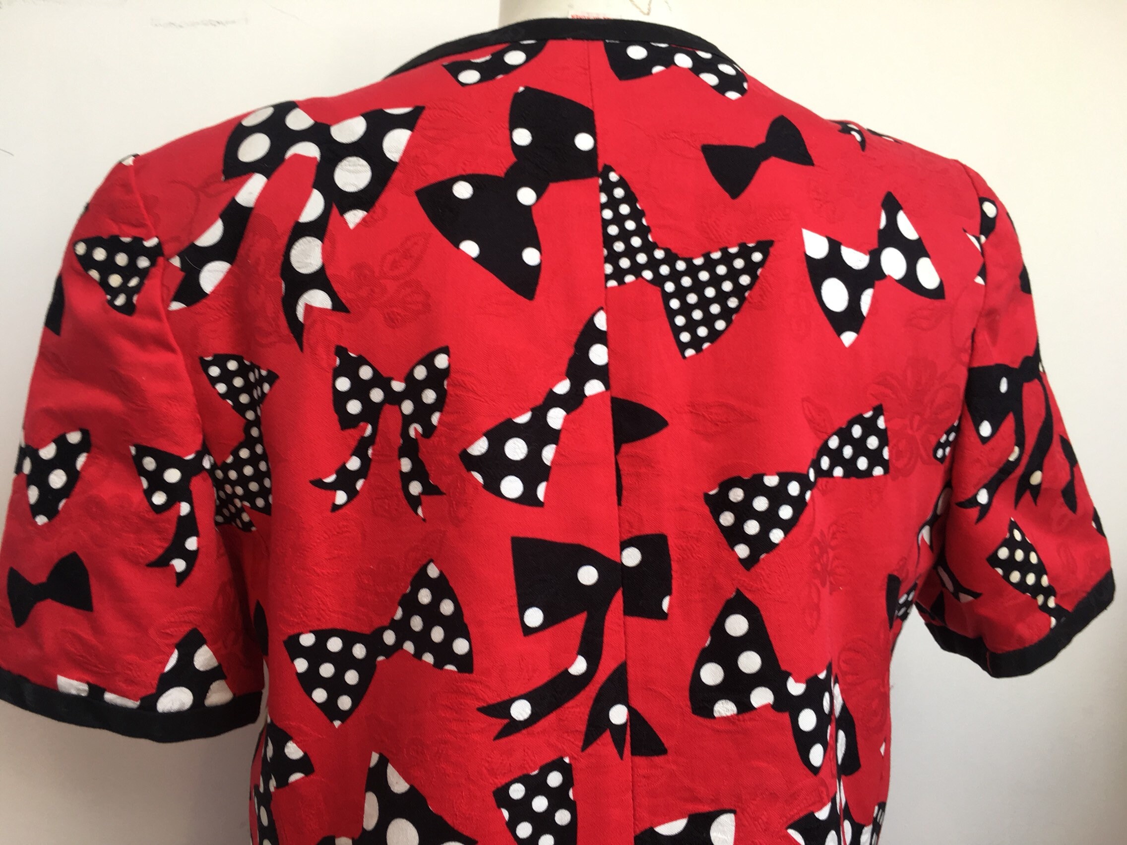Vintage 1980's bright red short sleeves jacket spotty bows | Etsy
