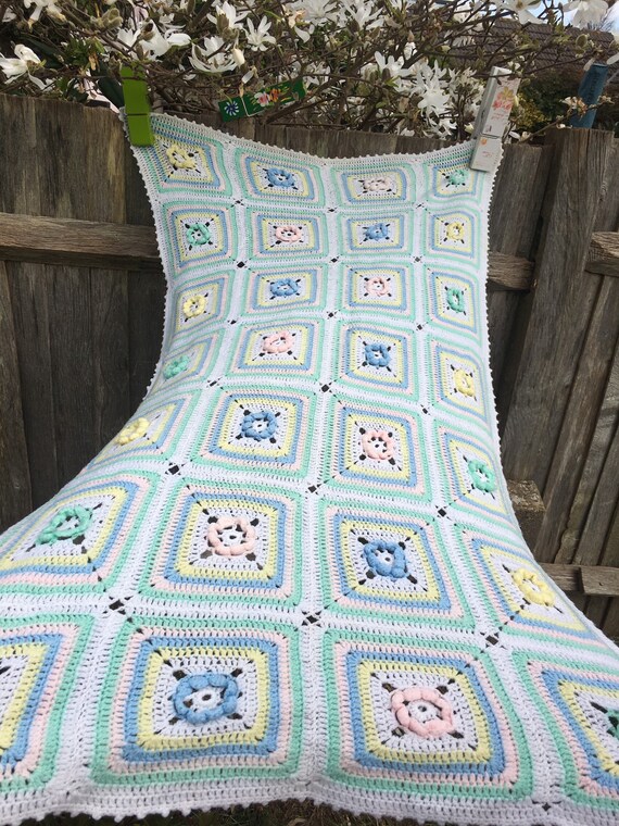 Vintage 1980's Sofa Throw Crochet Blanket Patchwork Hand | Etsy