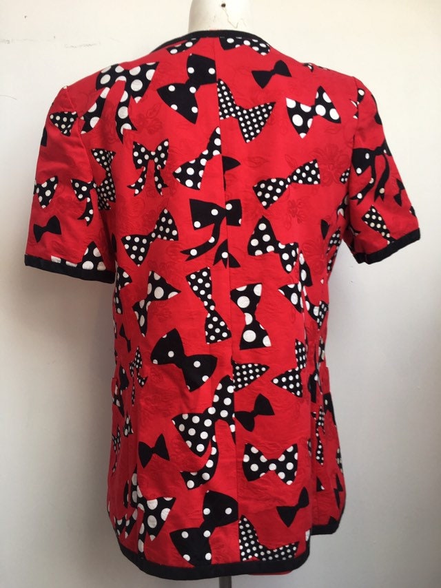 Vintage 1980's bright red short sleeves jacket spotty bows | Etsy