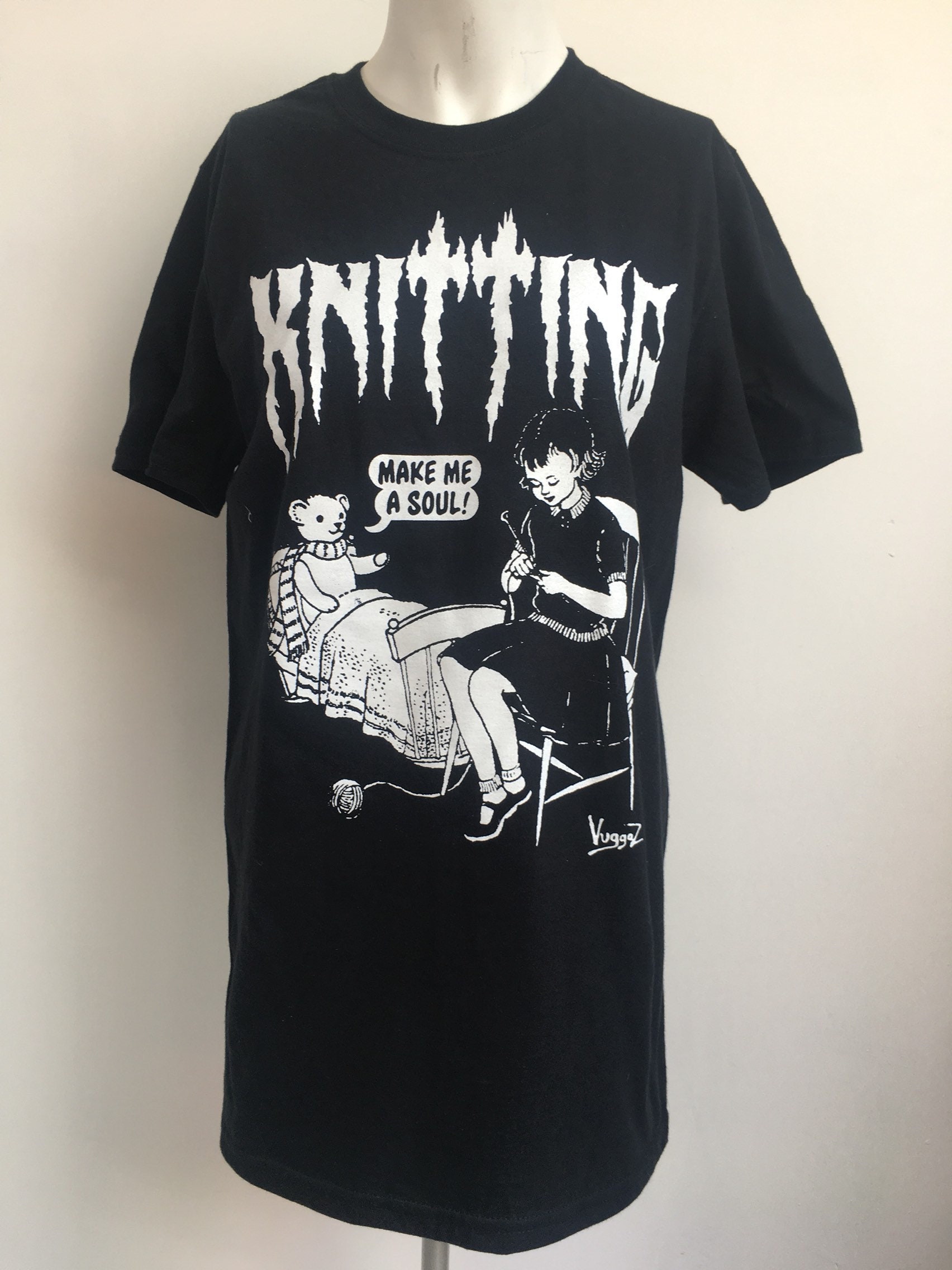 Hand Printed Gothic Knitting T-Shirt in black & white | Etsy