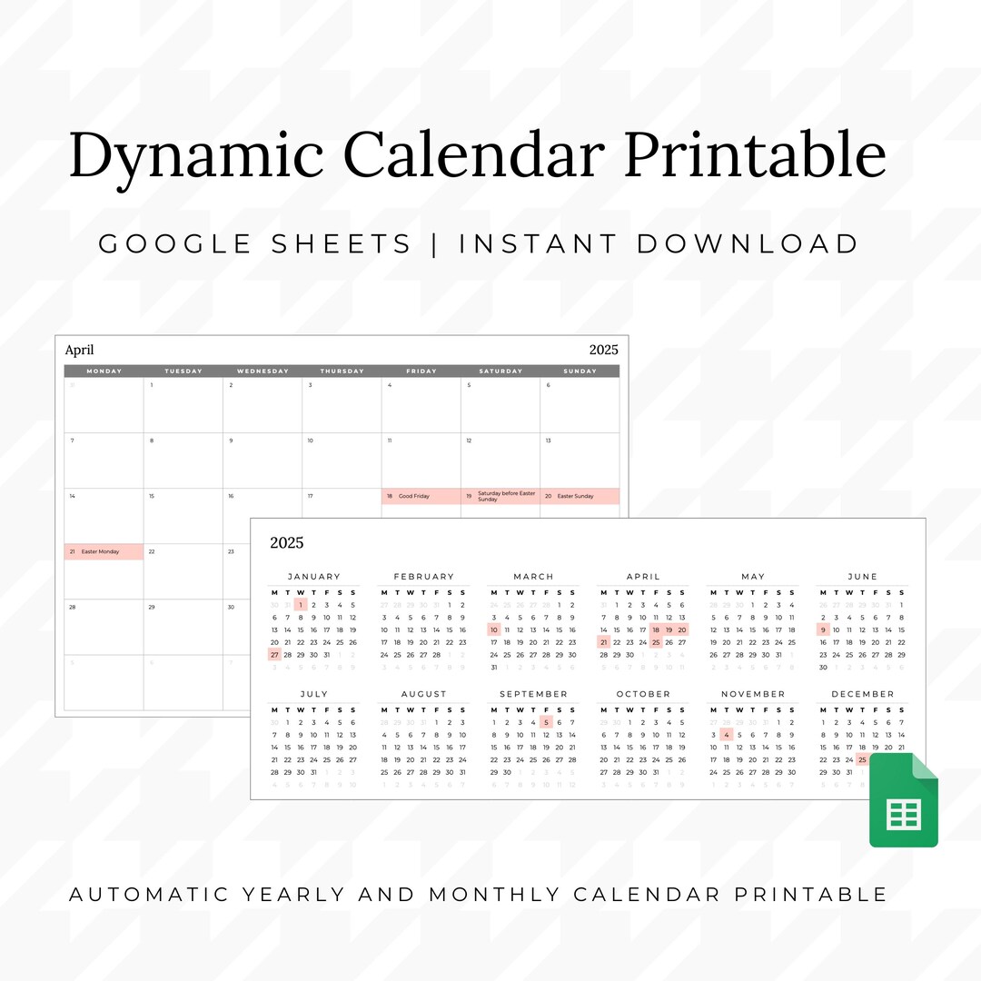 Dynamic Calendar Printable Spreadsheet | Annual and Monthly Calendar ...