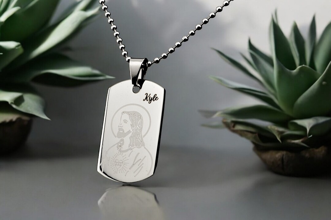 Custom Jesus Portrait Dog Tag Necklace With Personalized Name Date or ...