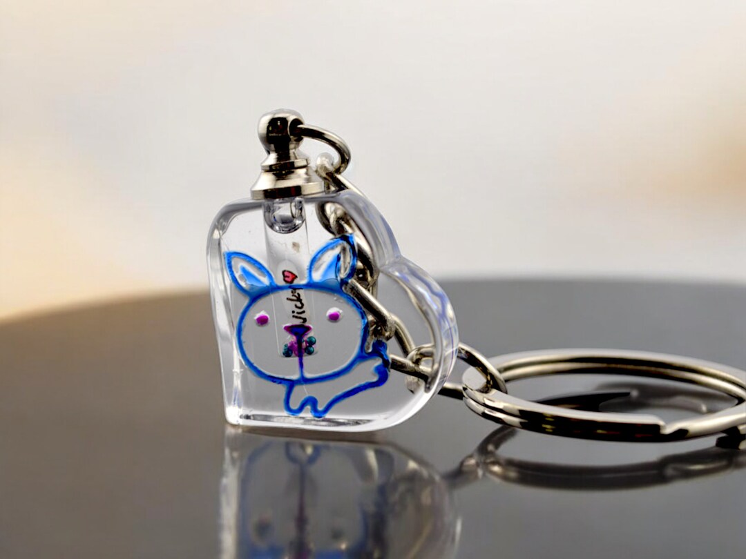 Custom Name Rice Charm Keychain | Glass Vial Pendant, Rabbit - Etsy