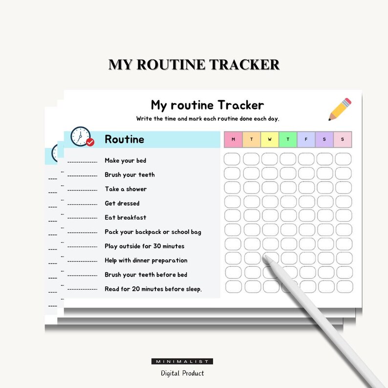 My Routine Tracker Landscape Format Printable Digital PDF Daily Routine ...