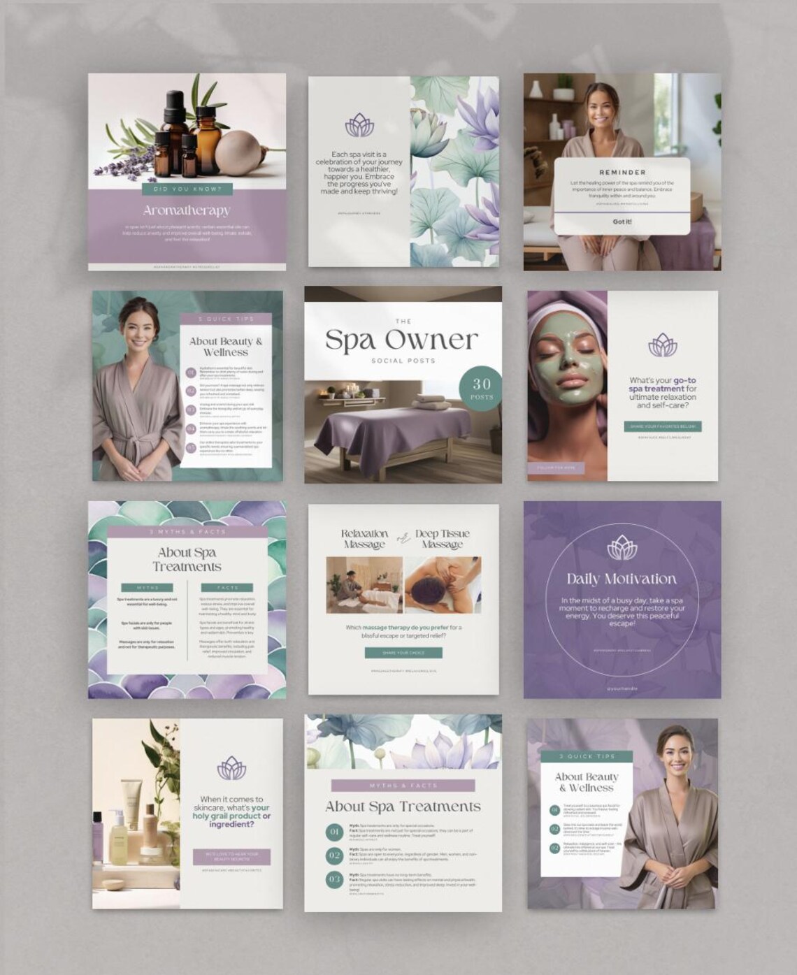 Spa Day Post Templates Bundle, Editable Canva Creatives, Social Media ...