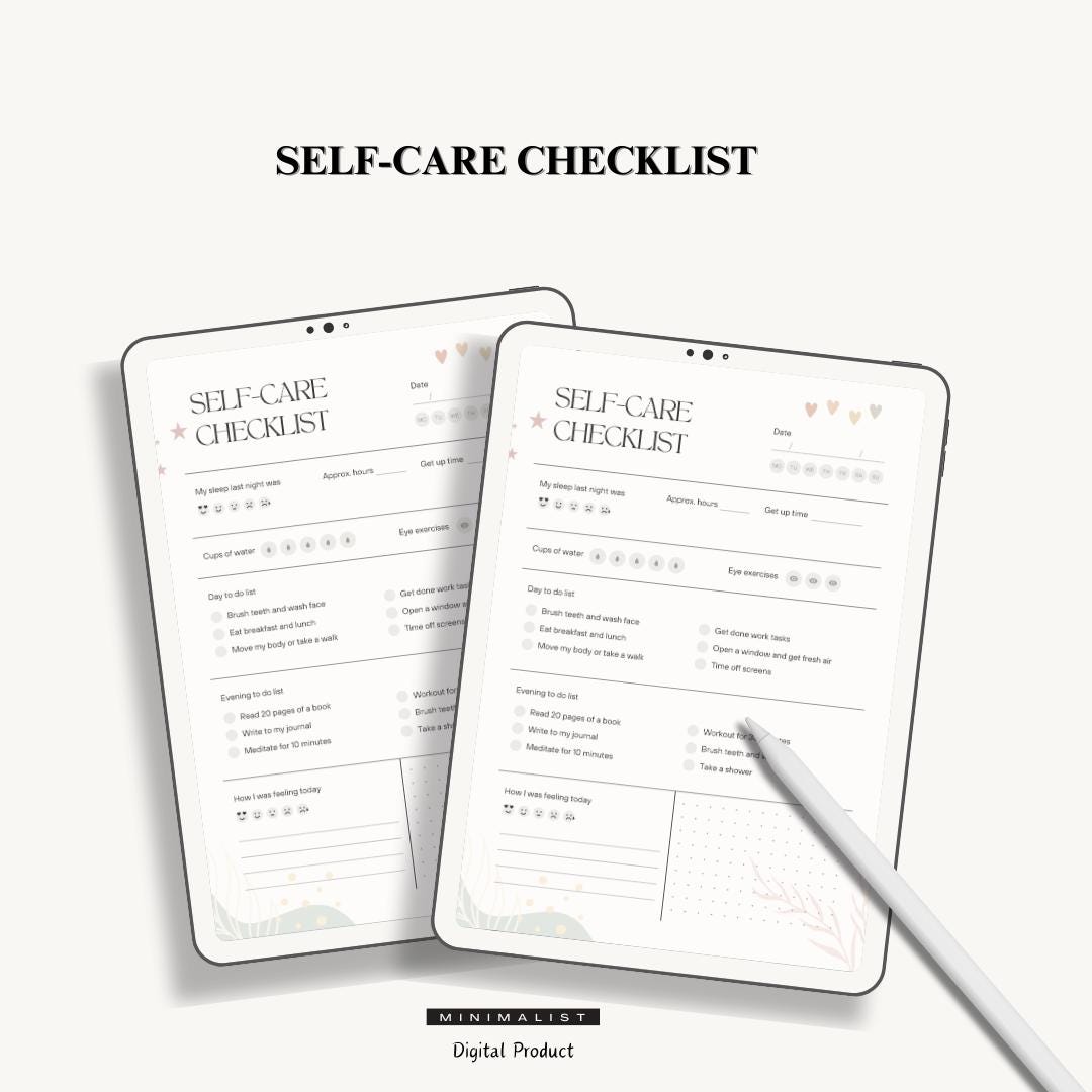 Self-care Checklist, Printable, Digital PDF, Daily Wellness Planner ...