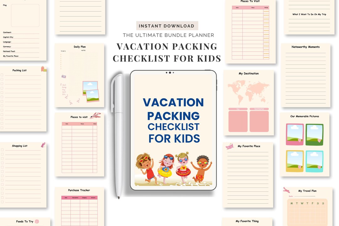 Vacation Packing Checklist for Kids, Travel Organizer, Kids Packing ...