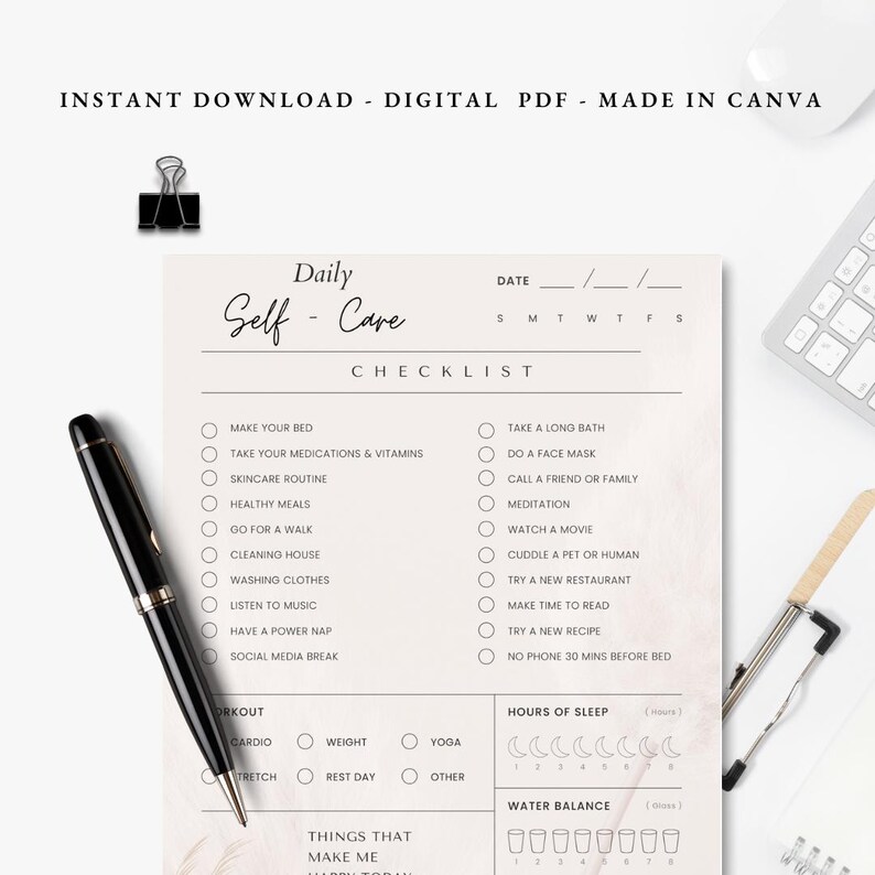 Daily Self-care Checklist, Printable and Digital Planner, Daily ...