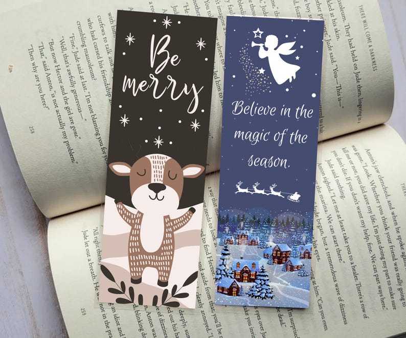 Christmas Bookmarks Set of 2, Digital Printable Christmas Bookmarks ...