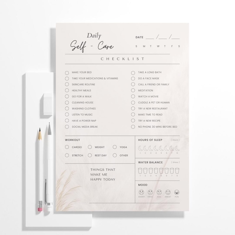 Daily Self-care Checklist, Printable and Digital Planner, Daily ...