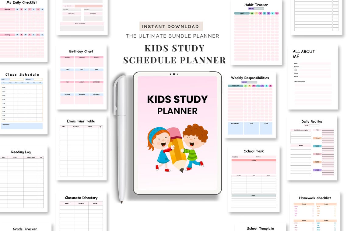 Kids Study Schedule Planner, Academic Planner, Student Planner, Back to ...