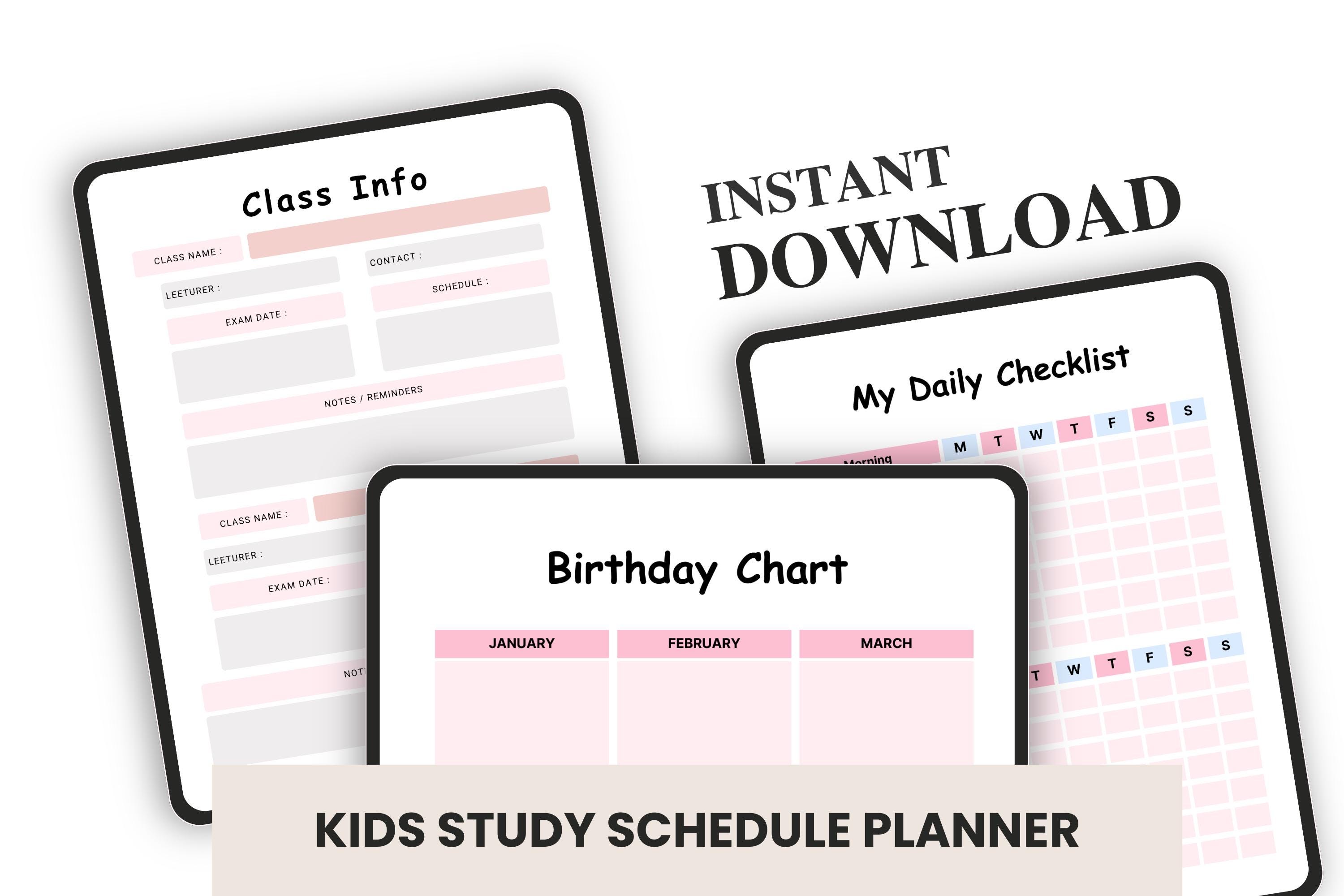 Kids Study Schedule Planner, Academic Planner, Student Planner, Back to ...