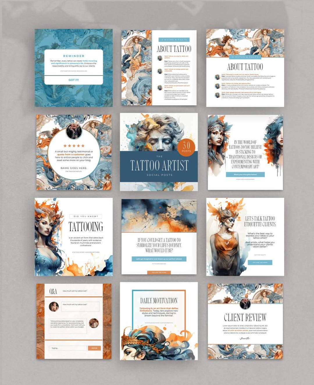 Tattoo Business Post Templates Bundle, Editable Canva Creatives, Social ...