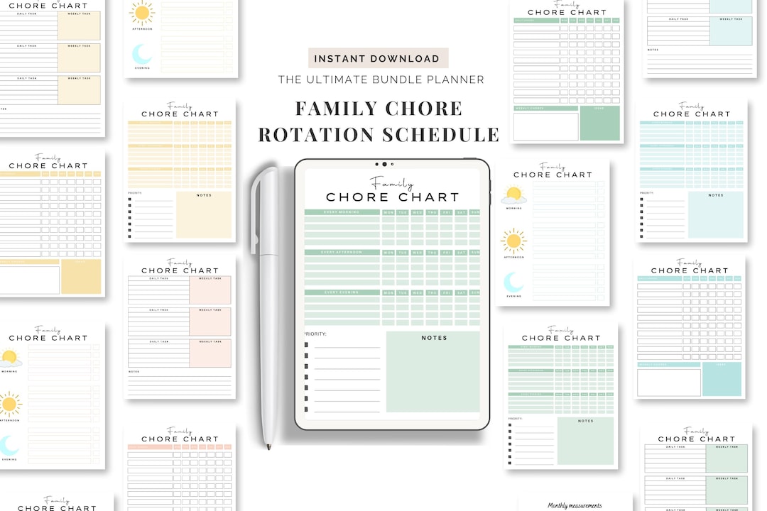 Family Chore Rotation Schedule, Weekly Chore Chart, House Chore Planner ...