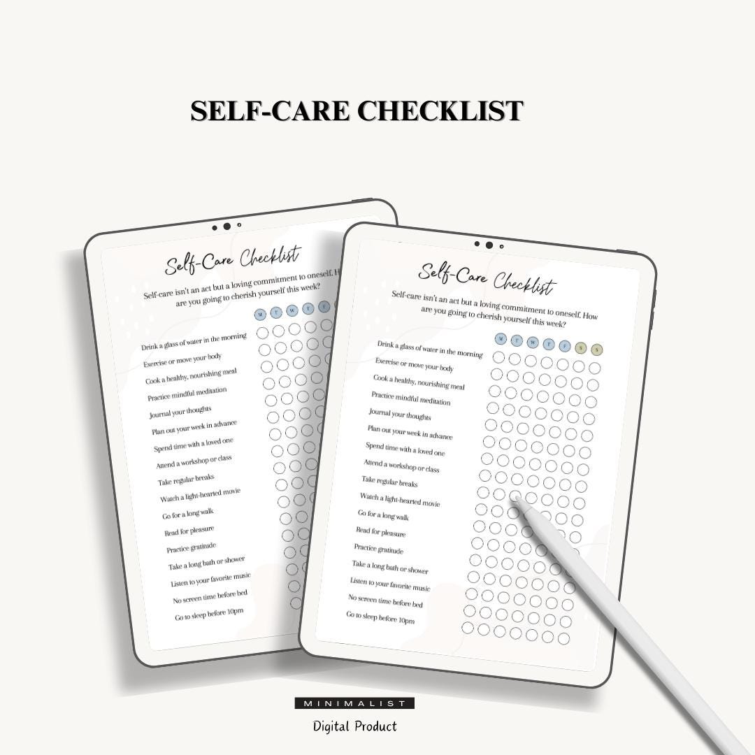 Self-care Checklist, Printable Digital PDF, Daily Wellness Planner ...