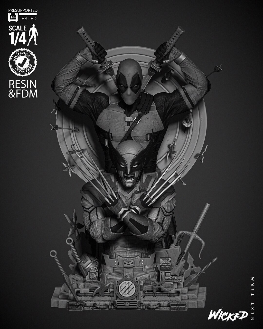 Deadpool and Wolverine Deadpool 3 Movie Bust Wicked3d Resin 3dprint ...