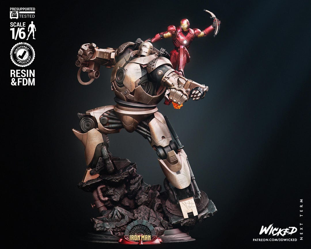 Iron Man and Iron Monger Statue Wicked3d Resin 3dprint Marvel Figure ...