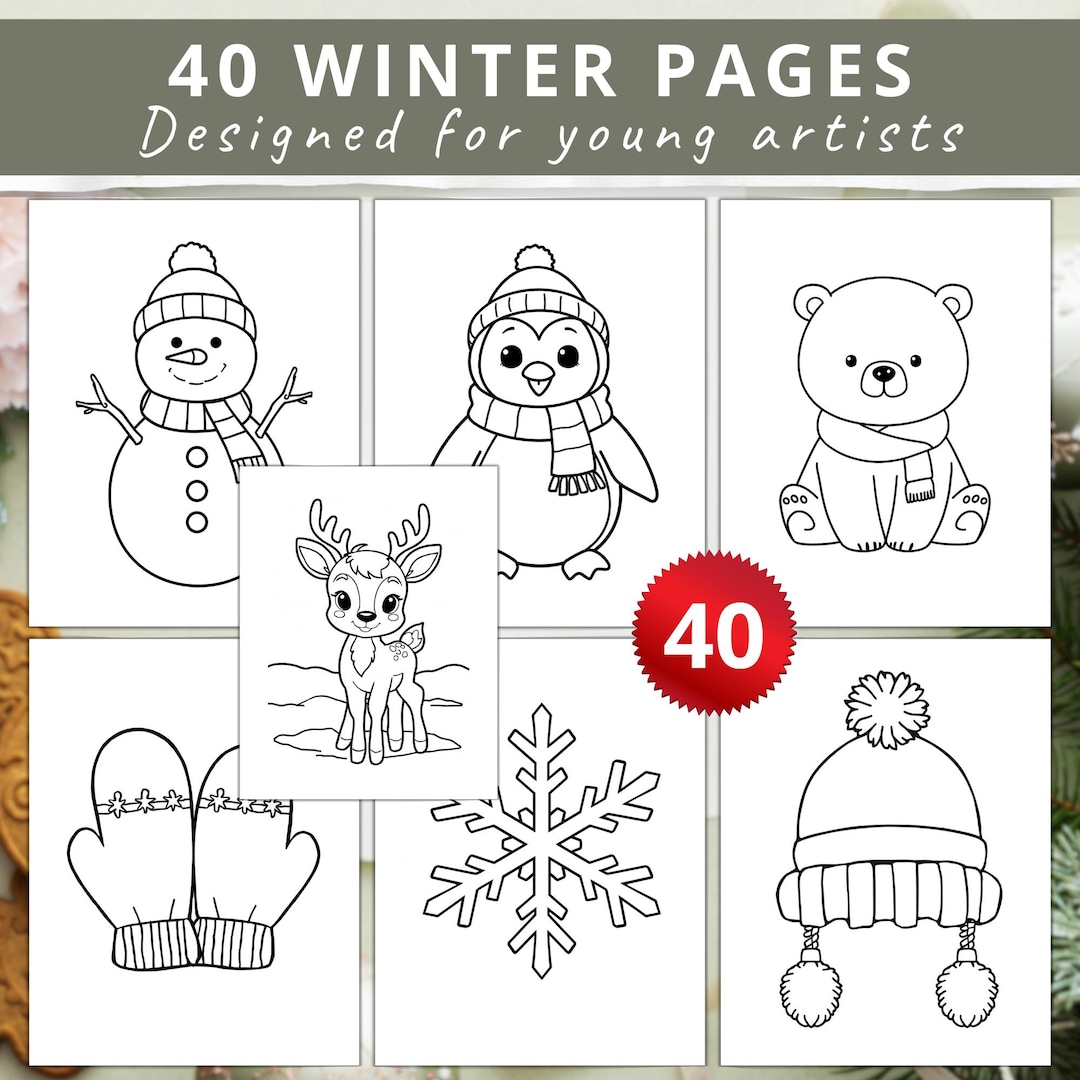 Winter Coloring Book for Kids | 40 Easy Pages (digital Download) - Etsy