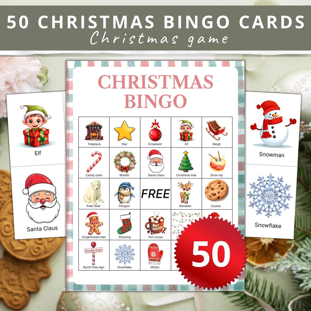 Bingo de Natal para Imprimir – 50 Cartelas, Cartões de Chamada com ...