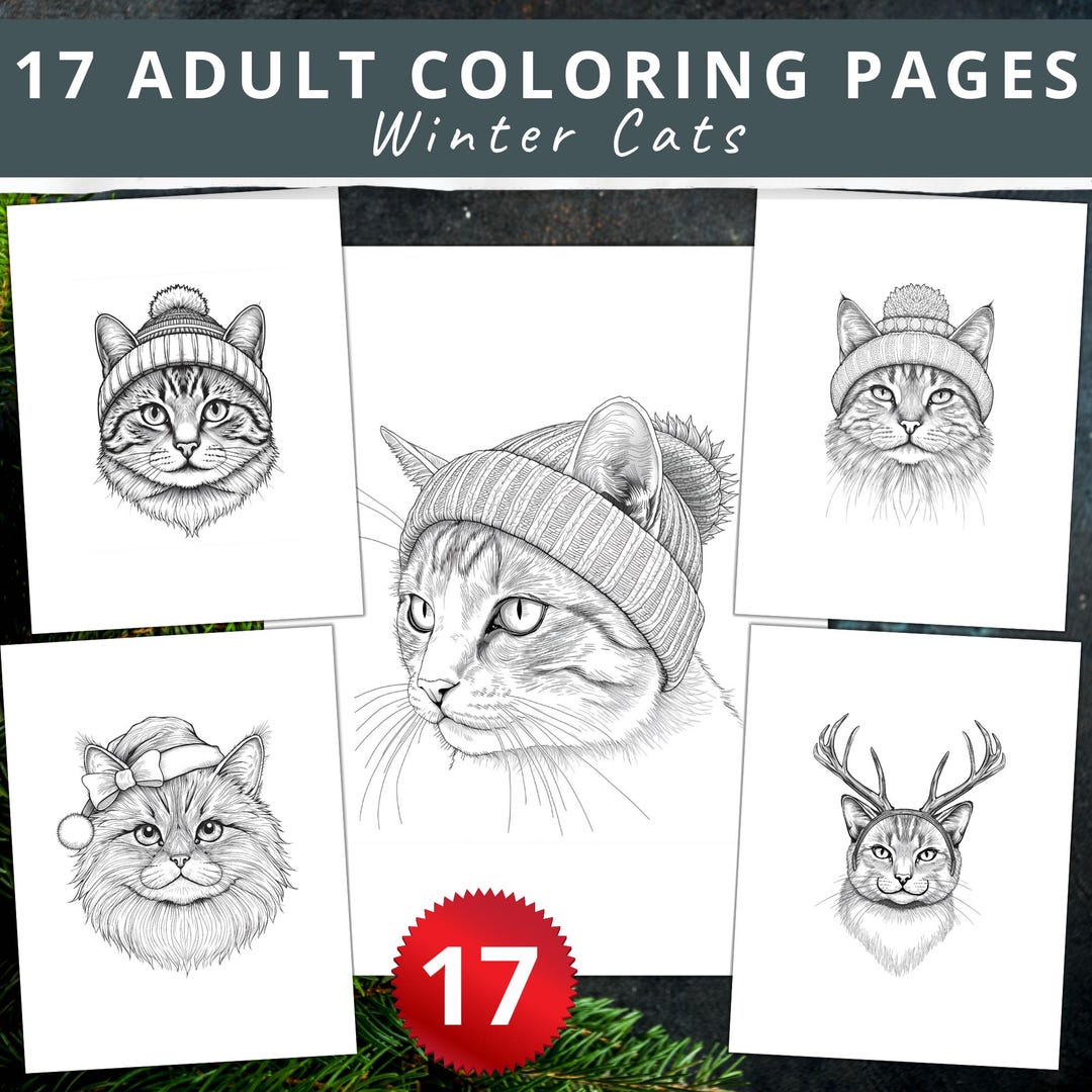 Winter Cats Coloring Pages, Cozy Christmas Printable (digital Download ...