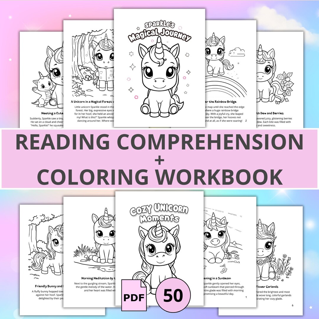 Unicorn Coloring Pages for Girls | Reading Comprehension Workbook (PDF ...