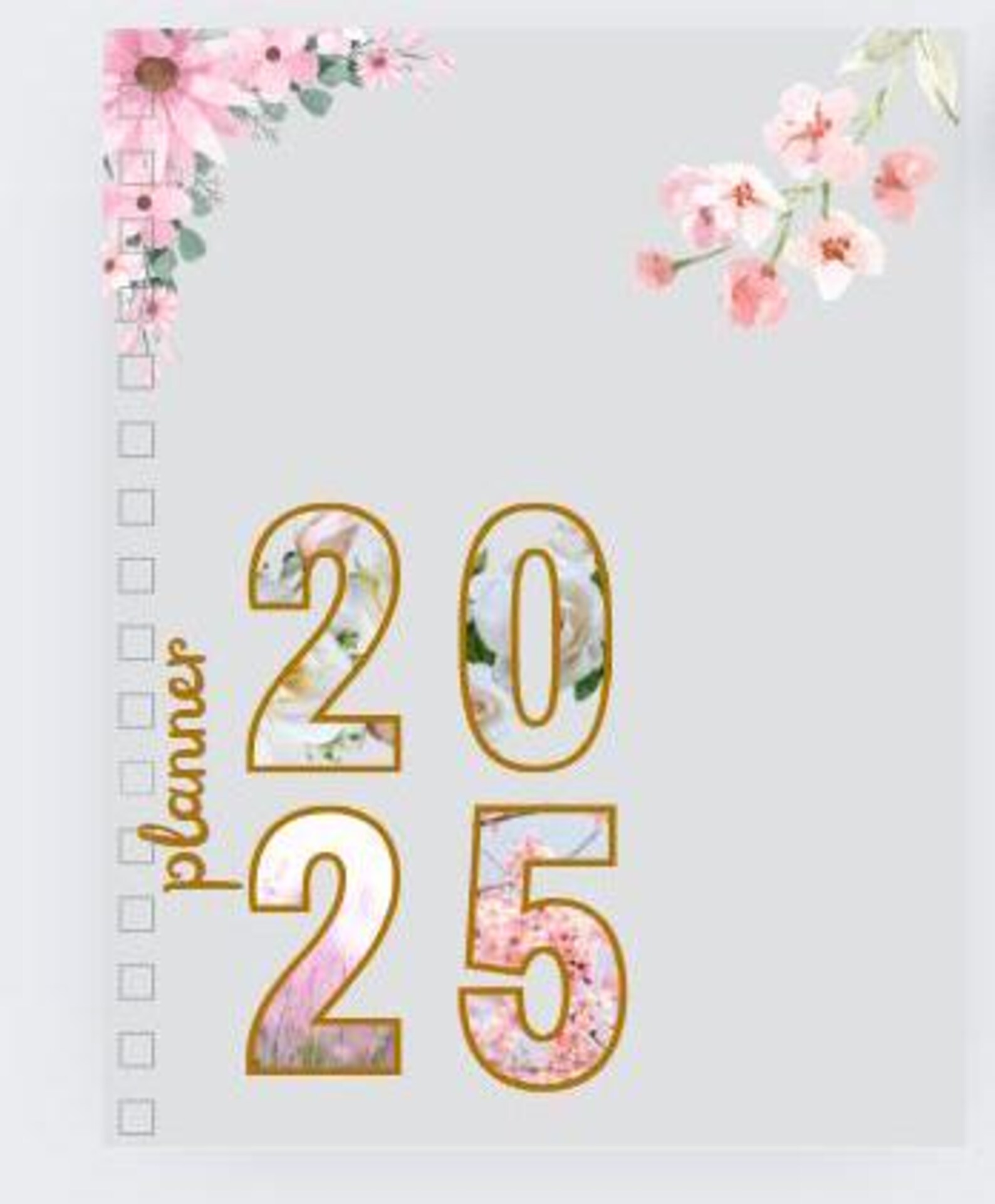 Editable Digital 2025 Planner Cover. Pink, Gray, Flower Canva Template ...