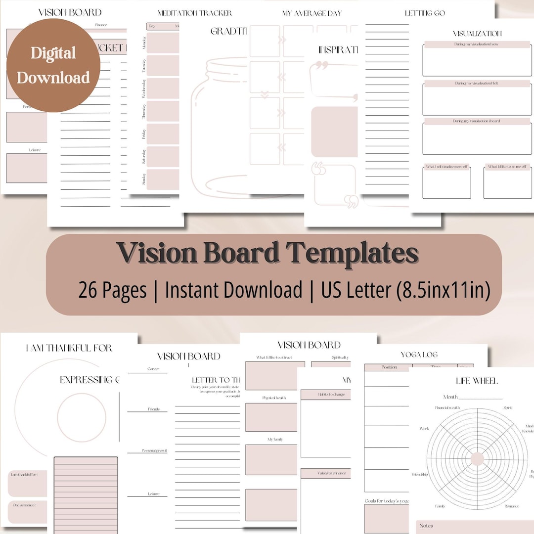 Vision Board Digital Printable Journaling Pages Mental Health Planner ...