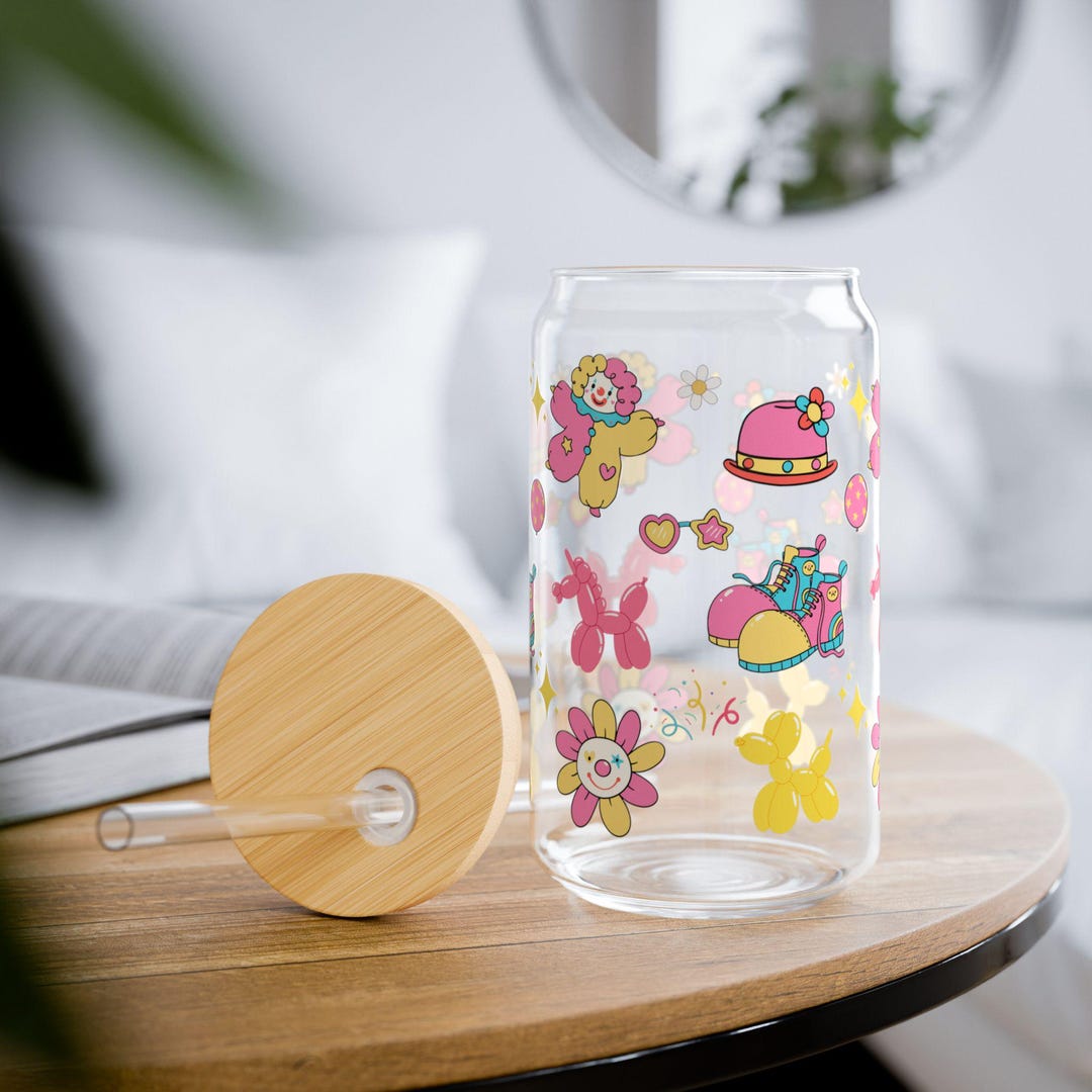 Clowncore Cup | Iced Coffee Glass | Beer Can Glass | Balloon Design ...