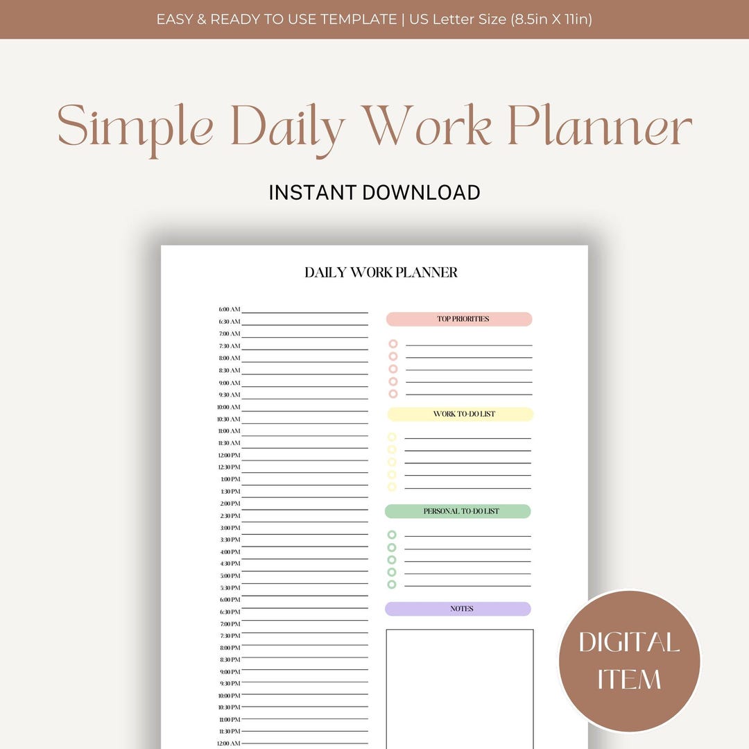 Daily Work Planner Work From Home Planner Printable Work Planner ...