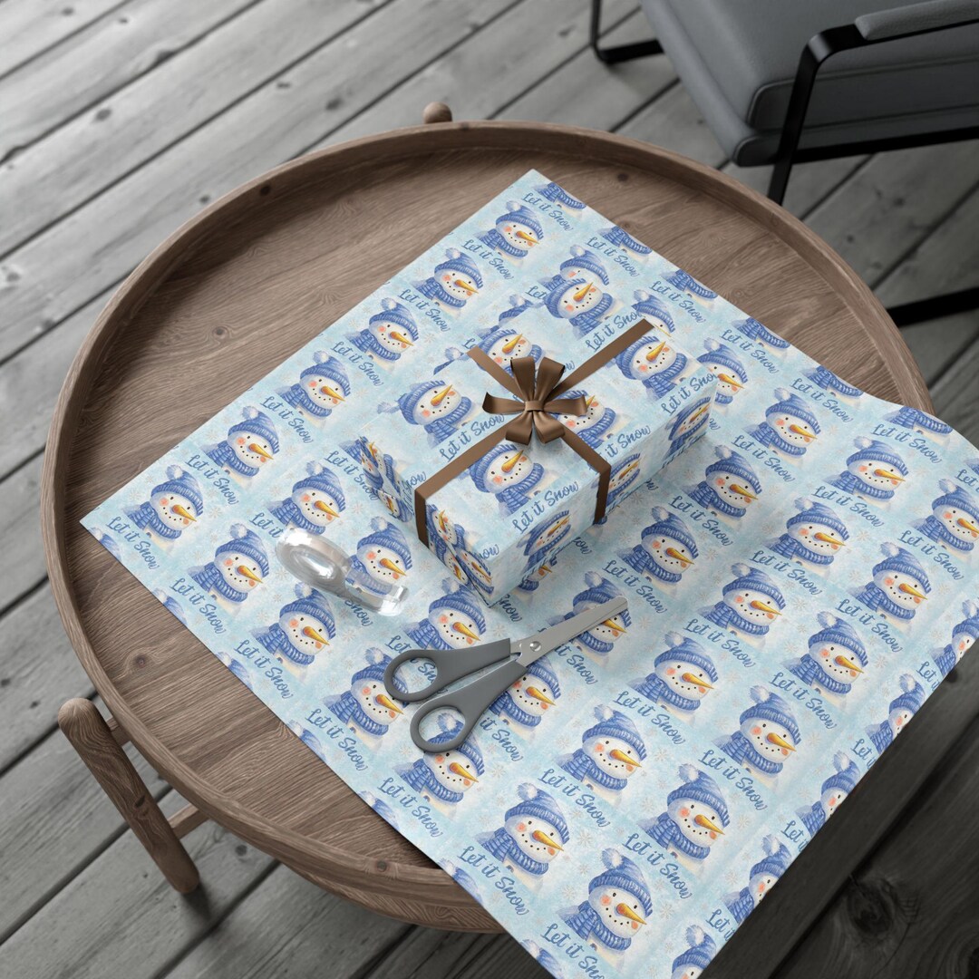 Let It Snow Wrapping Paper, Cute Snowman Gift Wrap, Winter Holiday ...