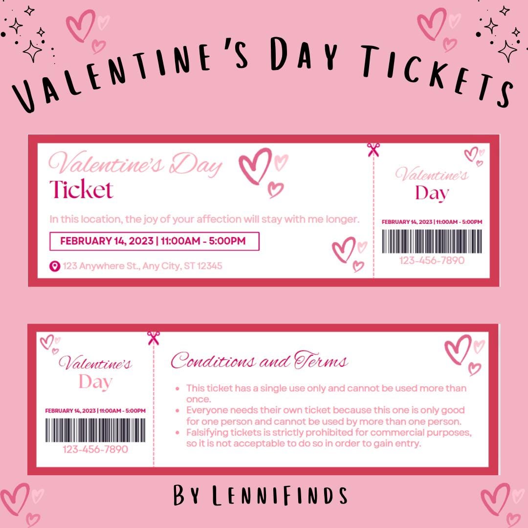 Valentine's Day Ticket Template - Customizable for Him & Her | Perfect ...