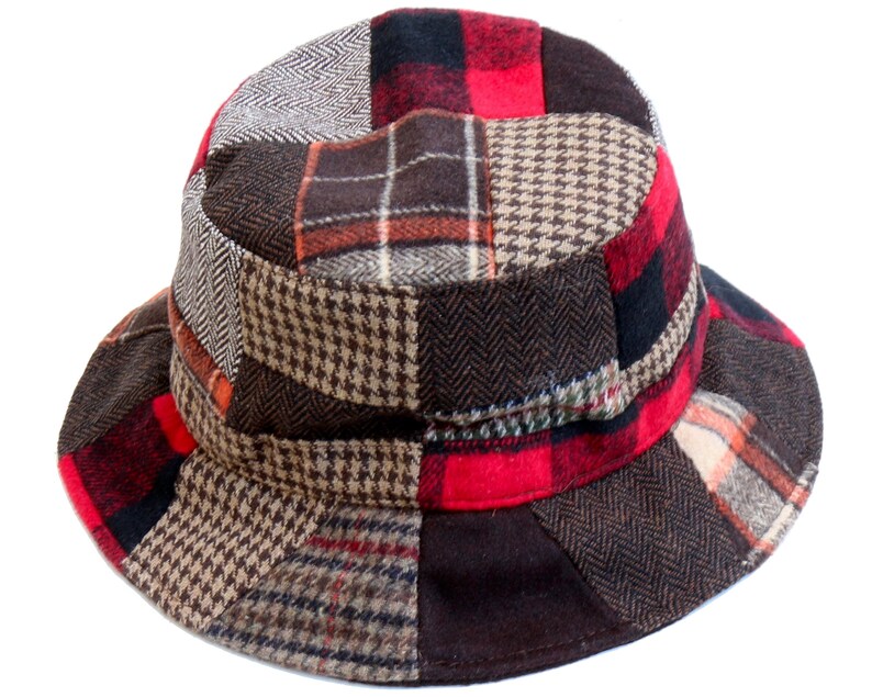 Tweed Bucket Hat Winter Hat Women's Hat Patchwork Plaid | Etsy
